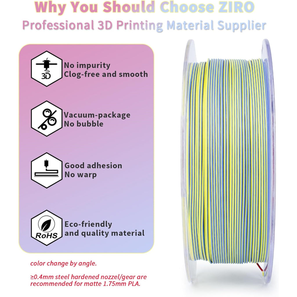 Ziro Tri-color/Co-Extrusion Matte PLA 3D Printer Filament 1.75mm ...