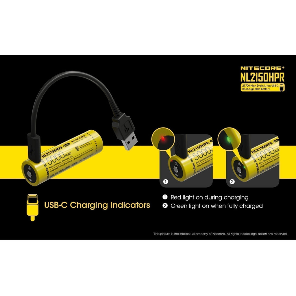 Nitecore NL2150HPR 5000mAh USB-C Rechargeable 15A 21700 Li-ion Battery ...
