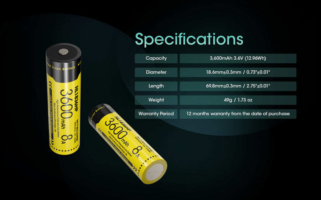 Nitecore NL1836HP 3600mAh Rechargeable 18650 Battery – PhotonLight.com, Inc