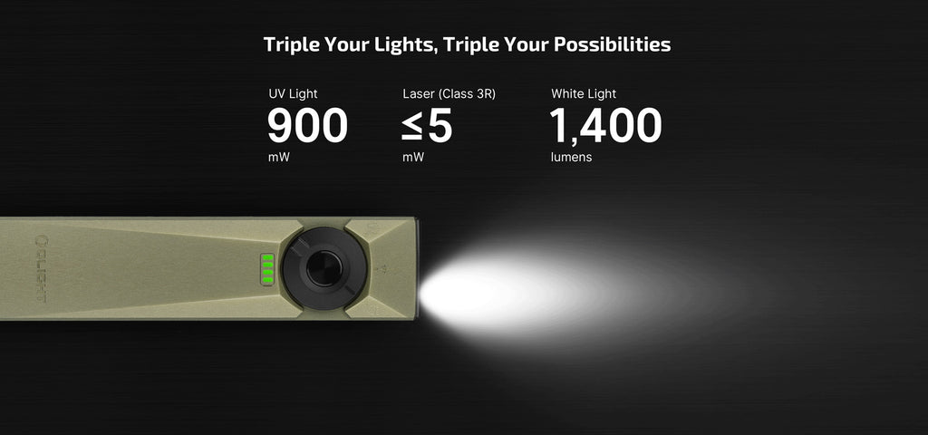 Olight Arkfeld Ultra 1400 Lumen EDC Flashlight with UV Light & Green L ...