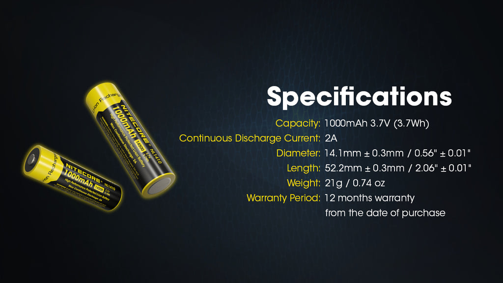 Nitecore NL1410 1000mAh Rechargeable 14500 Li-Ion Battery – PhotonLight ...